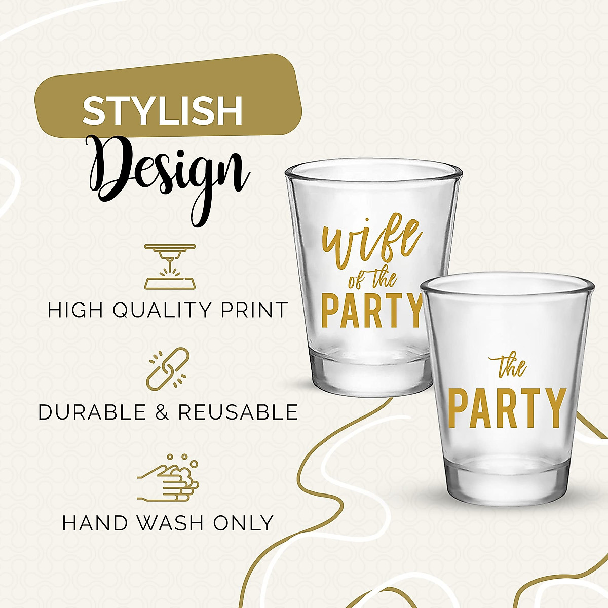 Wife of the Party and The Party Bachelorette Party Shot Glasses, Set of 12, 11 Gold The Party and 1 Gold Wife of the Party Shot Glass, Perfect Bachelorette Party Decorations and Brides Maid Gifts