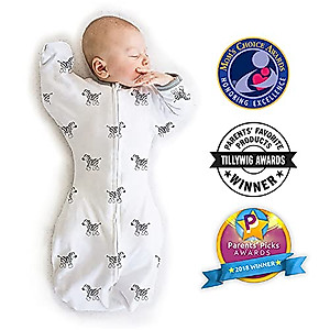 Amazing Baby Transitional Swaddle Sack with Arms Up Half-Length Sleeves and Mitten Cuffs, Little Zebra, Medium, 3-6 mo, 14-21 lbs (Better Sleep for Baby Boys, Baby Girls, Easy Swaddle Transition)