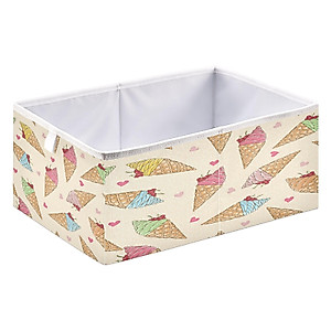 Nesatuwa Cute Ice Cream Rectangular Storage Box,Large Collapsible Organizer Storage Basket,Toy Storage Box for Clothes Toys Home Decor 15.8x10.6x7 In