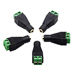 AAOTOKK 3.5mm Screw Terminal Gold Plated 3.5mm (1/8") TS Mono Female to 2 Pin Female Screw Terminal AUX Headphone Balun Solderless Converter Adapter(5-Pack/Female)