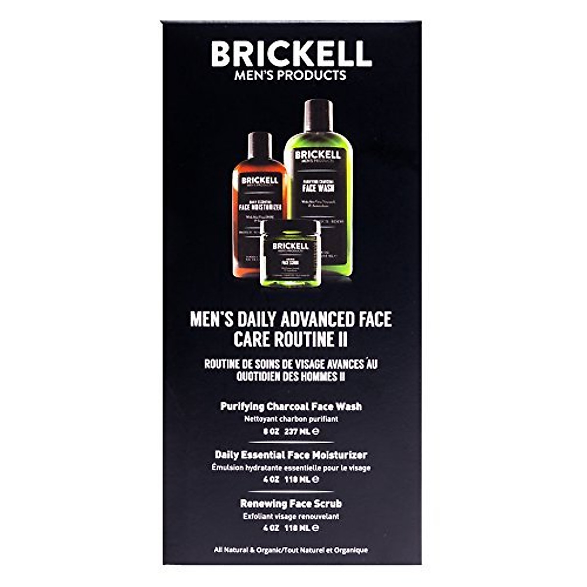 Brickell Men's Daily Advanced Face Care Routine II, Activated Charcoal Facial Cleanser, Face Scrub, Face Moisturizer Lotion, Natural and Organic, Scented