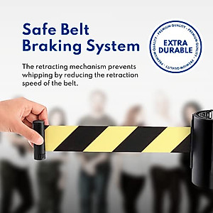 New Star Foodservice 1028829 16 Foot Fixed Wall Mount Retractable Belt Barrier, Black Belt