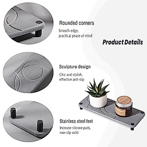 Instant Dry Sink Caddy Kitchen Sponge Holder Diatomaceous Earth Stone Drying Mat Bathroom Countertop Organizer Soap Dispenser Tray for Counter, Sink, Vanity, Small, Foam, Grey