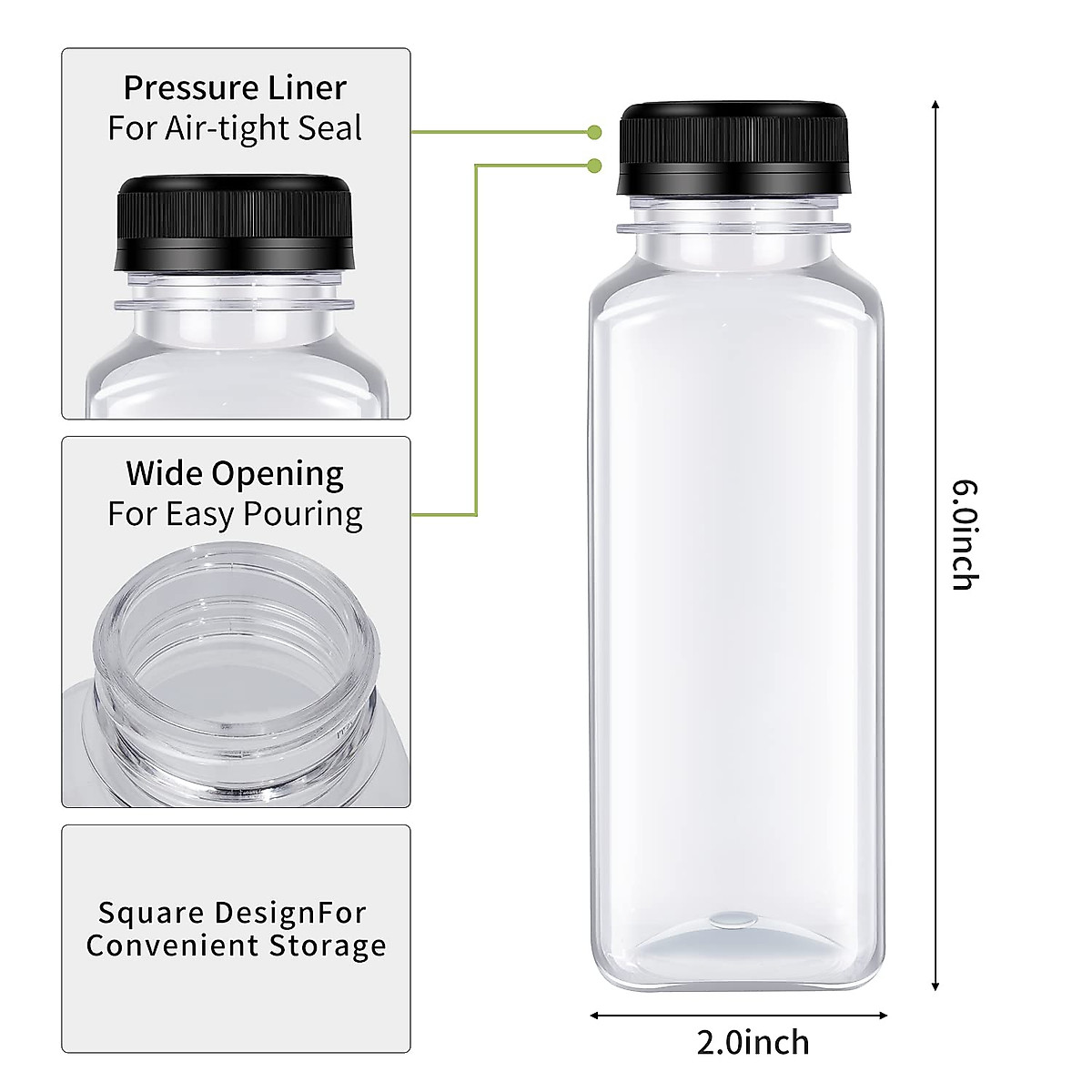 Jaojaopn 10 oz plastic bottles with caps, juice containers with lids for fridge reusable, juice bottles for juicing smoothie milk ginger shots. 8 Pcs