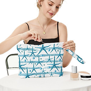 Makeup Bag, Wet Dry Bag, Toiletry Bag, Diaper Bag Waterproof Large Capacity Travel Cosmetic Bag, Zipper Pouch for Women, Girls, Mom, Sister, Friends, Wet Bag Ocean Sea Shells Beach Starfish Decor.07