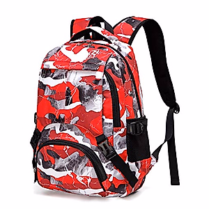 BLUEFAIRY Kids Backpacks for Boys Girls Camo Elementary School Bags Bookbags Lightweight Durable (Red Camo)