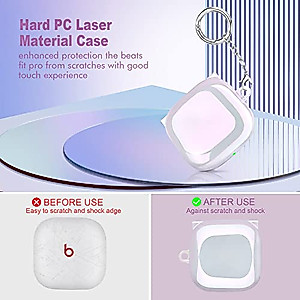 Beats Fit Pro Case Cover, Filoto Laser PC Beats Fit Pro Case for Women Girls, Cute Protective Apple Beats Fit Pro Earbuds Case Cover with Keychain Accessories,White
