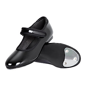 Linodes Economy Unisex-Child Easy Strap Tap Shoe for Girls and Boys Tap Flat-Black Patent-10M-Little Kid