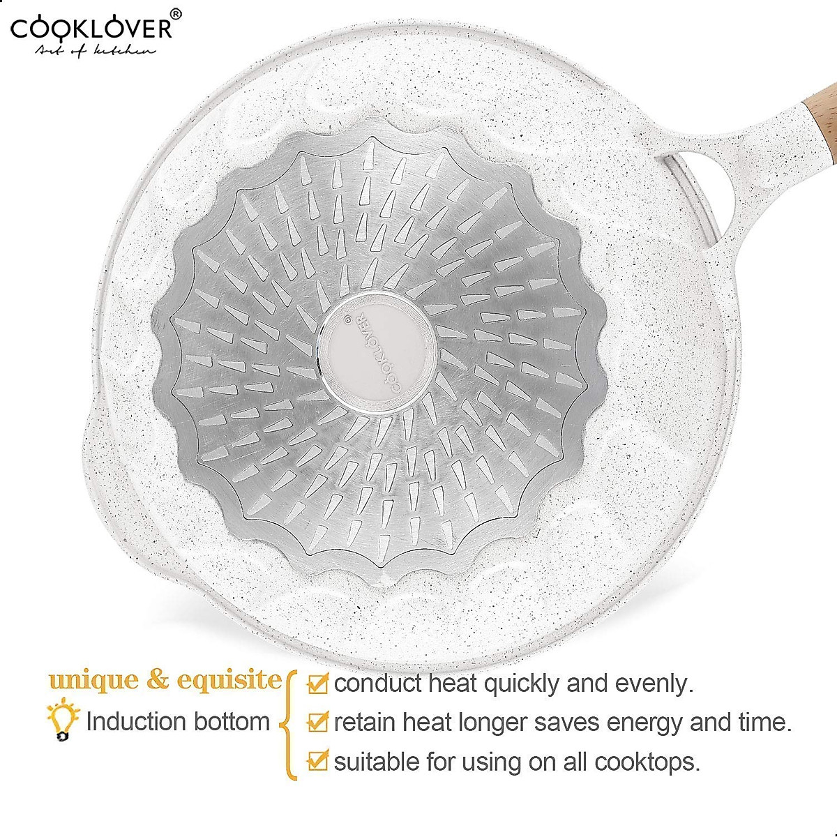 COOKLOVER Nonstick Frying Pan Induction Sauté Pan with Lid - 9.5 inch- White + Nonstick Frying Pan - 11inch- White