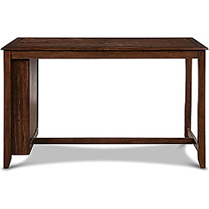 New Classic Furniture Amy Kitchen Counter Island Dining Table for 4 with Storage Shelf & USB Chargers, Traditional Brown Cherry
