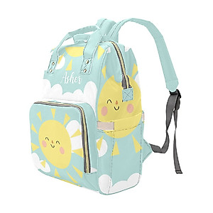 You are My Sunshine Personalized Diaper Bag Backpack Tote with Name,Custom Travel Nappy Mommy Bag Backpack