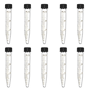 TEHAUX Conical Centrifuge Tubes, 10PCS 15ml Leak- Proof Sterile with Screw Cap Graduated Glass Vial Tube Test Container