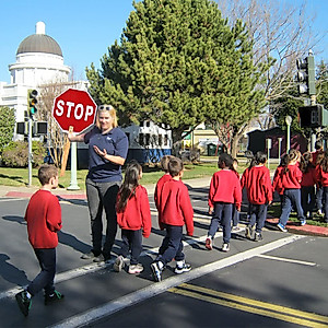 Kichwit Stop Slow Sign, 13" Double Sided Handheld Stop Sign, Street Slow Reflective Sign with Bamboo Handle, Aluminum