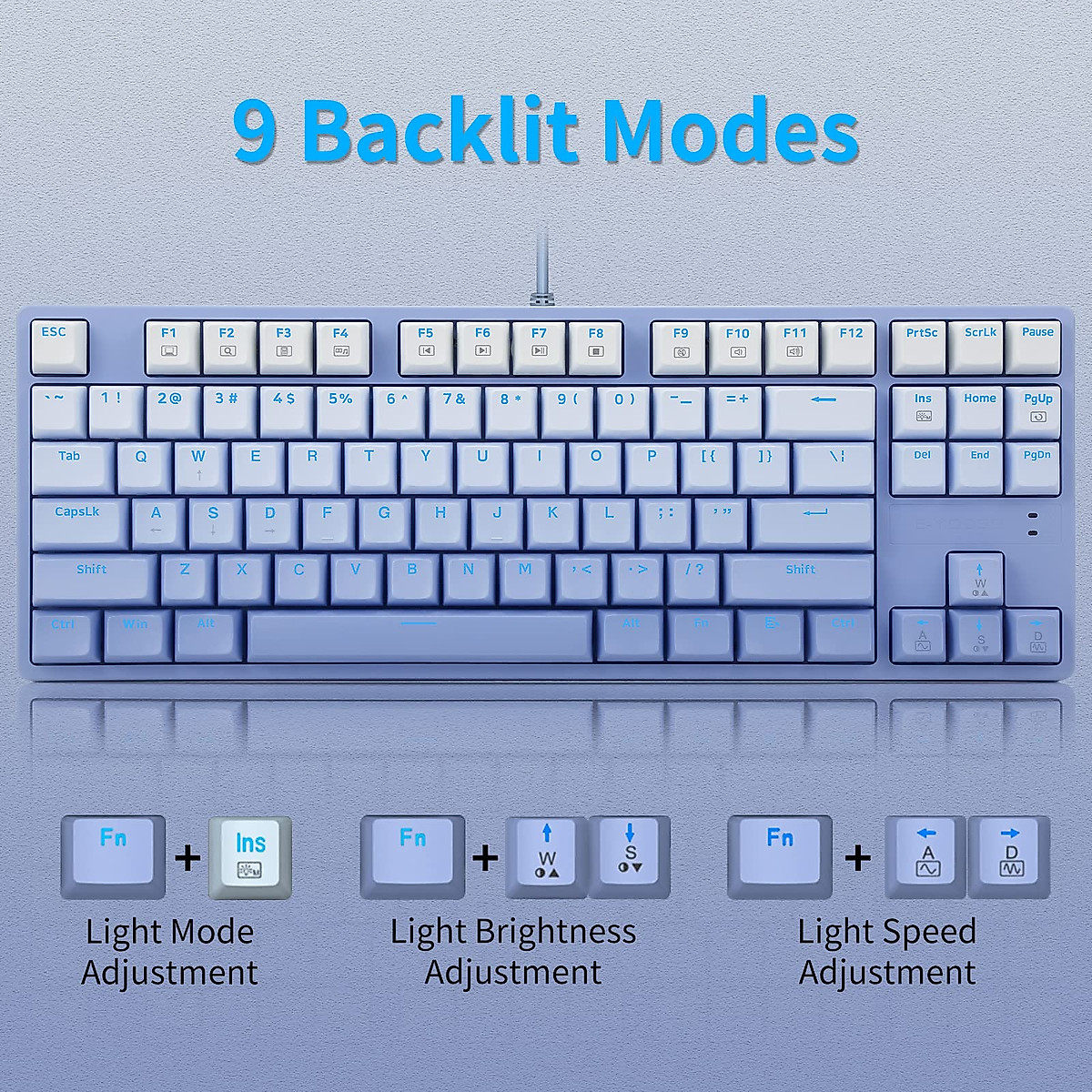 HUO JI E-YOOSO Mechanical Gaming Keyboard with Gradient Blue PBT Keycaps Blue Switches LED Backlit Wired 87 Key Tenkeyness for Windows PC