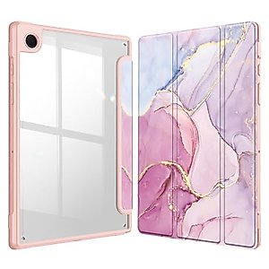 Fintie Hybrid Slim Case for Samsung Galaxy Tab A8 10.5 Inch 2022 Model (SM-X200/X205/X207), Shockproof Cover with Clear Transparent Back Shell, Auto Wake/Sleep, Glittering Marble