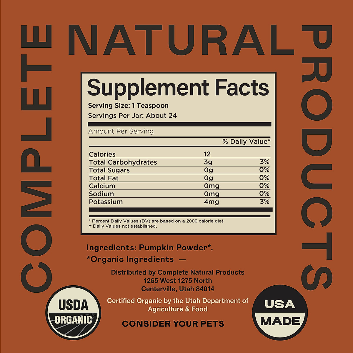 Complete Natural Products Organic Pumpkin Powder for Pets - 4oz - Pure Organic Pumpkin Powder