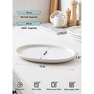 LE TAUCI Ceramic Serving Platter, Serving Dishes for Entertaining, Sandwich Trays for Serving Food, Dessert Taco Sushi Appetizer Serving Trays for Party, 12 Inch Oval Dinner Plates, Set of 4, White