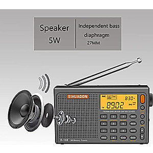 SIHUADON R108 Shortwave AM FM Radio LW MW AIR Band DSP Full Band Portable Radio Battery Operated with Sleep Timer Alarm Clock 500 Memories preset Stations for Family by RADIWOW (Grey)
