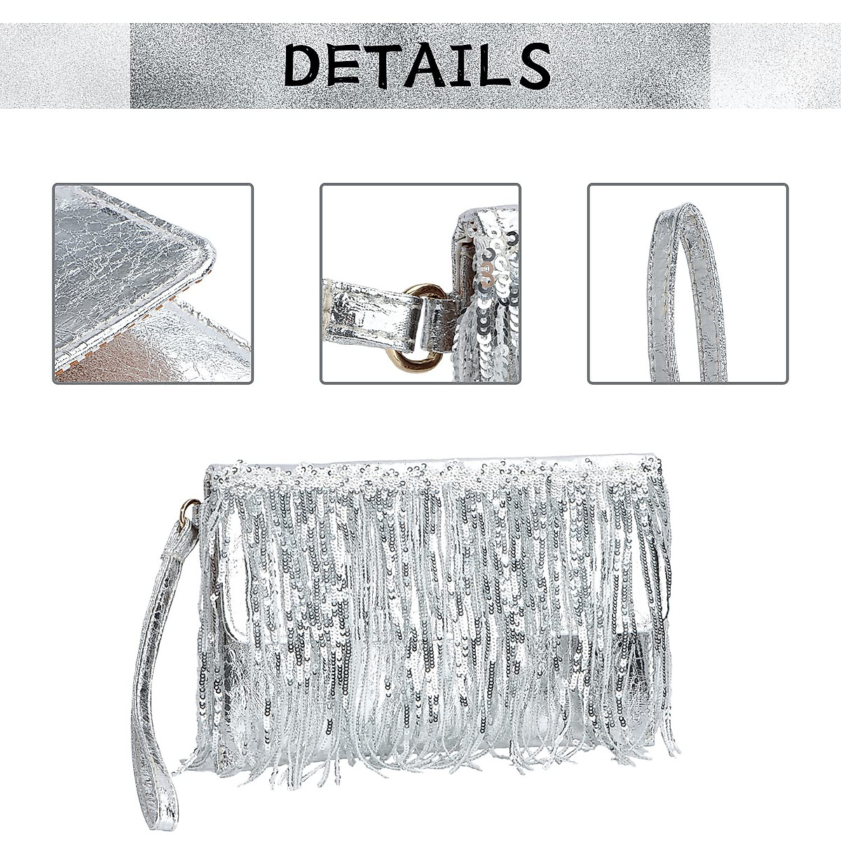 KUANG! Women Sparkling Glitter Evening Clutch Handbag Clutch Bag Sequin Tassels Purse Handbags for Party