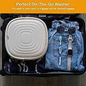 Foldable Washing Machine with Drain Basket and 2 Hangers - Mini Portable Washing Machine, Mini Washer, Portable Washer Machine - 6L Capacity, Plugin, Natural Cream Color - Perfect for Compact Living