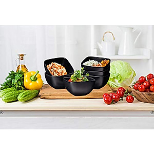 Bruntmor 26 Oz Black Porcelin Ceramic Square Soup Bowls with Handles, Soup Crocks Set of 6, Large Black Soup Bowls For Kitchen, Side Dish, Soup, Cereal,ice ice cream and Salad, Perfect for Christmas