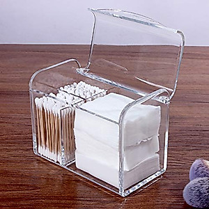 Sooyee Qtip Holder Dispenser for Cotton Ball, Cotton Swab, Cotton Round Pads, Floss,3 Compartment Plastic Apothecary Jars,Bathroom Organization and Storage,Vanity Organizers and Storage,Clear