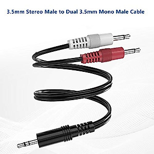3.5mm Stereo Male to Dual 3.5mm Mono Male Audio Cable, 3ft 3.5mm 1/8" TRS Male to 2 x 3.5mm 1/8" TS Male Y Breakout Cable Splitter Adapter Connector for Headphone, Speaker
