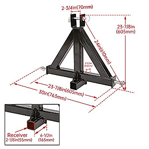 3 Point 2" Receiver Trailer Hitch Category 1Tractor Tow Drawbar Pull Black Heavy Duty