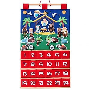 Timoo Nativity Advent Calendar 2024 Fabric Christmas Countdown Calendar for Kids Wall Christmas Advent Calendar with Pockets and 24 Unique Stuffed Figures