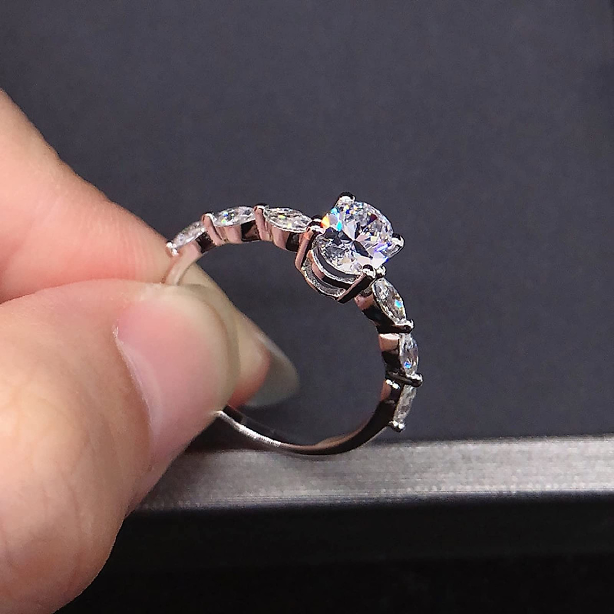 1 Carat Moissanite Ring Classic Egg-shaped horse eye ring Round Cut Solitaire Ring for Women, Engagement, Promise, Wedding (7)