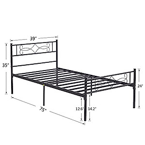 VECELO 14" Twin Size Metal Platform Bed Frame with Headboard,Premium Steel Slat Support No Box Spring Needed,Noise-Free Anti-Slip,Easy Assembly