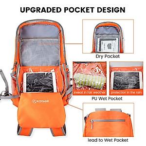 ZOMAKE Packable Hiking Backpack Water Resistant,40L Lightweight Daypack Foldable Backpack for Travel (Orange)