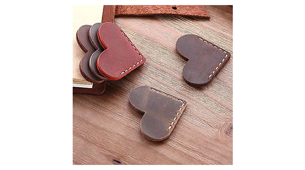 Vintage Leather Heart Bookmark - Retro Book Page Corner Marker