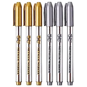 Mr. Pen- Metallic Paint Markers, 6 Pack, Silver and Gold, Silver Paint Marker, Gold Ink Pen, Silver Pen, Silver Markers Permanent Metallic, Silver Ink Pen, Gold Metallic Marker, Gold Marker, Gold Pen