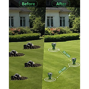 Mole Repellent for Lawns, Solar Powered | Patent Screw-Shape-Stake Design | IP65 Waterproof, Varying Sonic and Vibration to Expel Mole Gopher Snake Vole, for Lawn Garden & Yard (4pc)