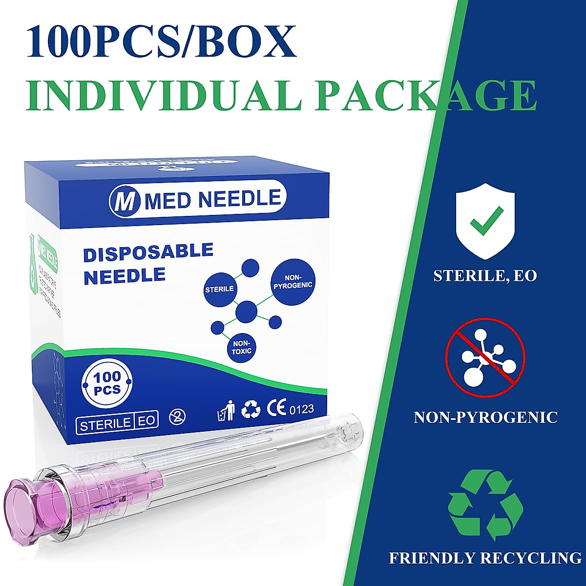 100Pcs 18G 1.5 Inch (38MM) Luer Lock Needle Scientific Lab Tools for Measuring, Refilling Ink, Industrial and Crafts Individually Packed