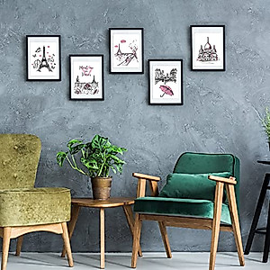 Spakon 9 Pieces Paris Bathroom Decor for Girls Paris Wall Art Paris Theme Room Decor Romantic Paris Room Decor Pink Eiffel Tower Wall Art Paris Bedroom Pictures for Girl