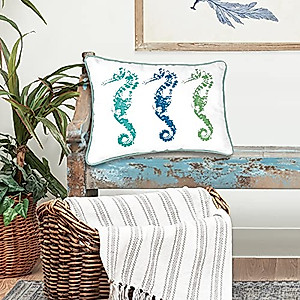 C&F Home Three Seahorses Blue Green Coastal Beach Cotton Printed Decorative Accent Throw Pillow for Couch and Sofa Decor Decoration 16 x 12 Green