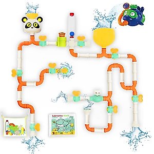 DIY Bath Toys for Toddlers Ages 1-3 and Kids 4-8, STEM Water Toys with Extra Features, 60-Piece Colorful Pipe Bathtub Set with Swiveling Valves, Top Right Toys