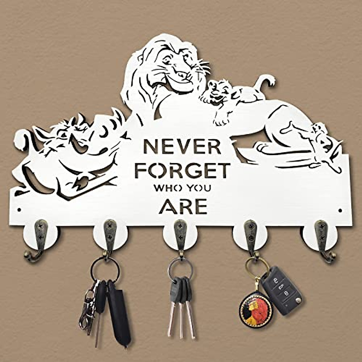 The Lion King,Disney Cartoon Key Hooks,Key Holder, Key Hanger, Wall Hooks,Wall Key Holder, Key Holders, Personalized Gift, Home, Housewarming Gift, Wedding Gift (H5) Black 12inch with 5 Hooks (3) (2)