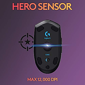 Logitech G305 LIGHTSPEED Wireless Gaming Mouse, Hero 12K Sensor, 12,000 DPI, Lightweight, 6 Programmable Buttons, 250h Battery Life, On-Board Memory, PC/Mac - Black