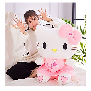 ATCEEN Plush Cat Toys Baby Girls Dolls Kitten Stuffed Animals Cat Toys Kawaii Plush Pink Pillow Soft 3D Doll Toys Fluffy Hugging Pillow Gift for Kids and Fans,Heart a,11.8in