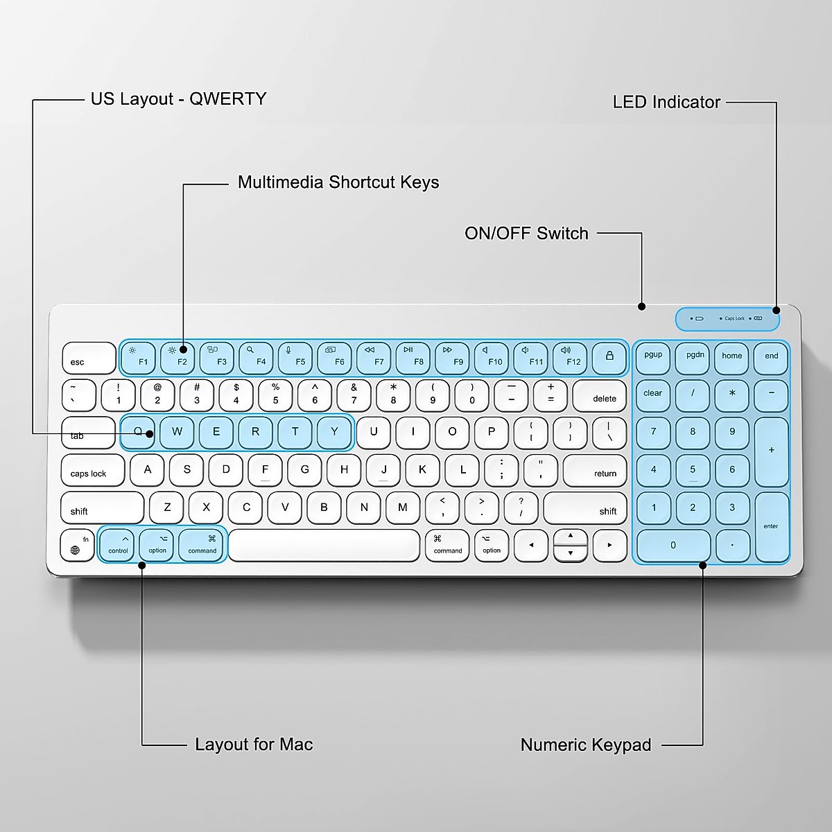 OMOTON Bluetooth Keyboard for Mac, Sleek Design, Quiet Typing, Wireless Keyboard with Numeric Keypad Compatible with MacBook Pro/Air, iMac, Mac Mini/Pro Laptop (Silver)