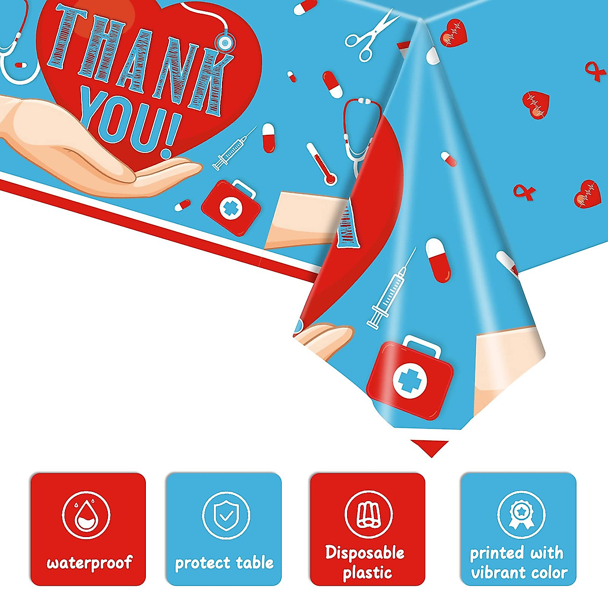 3 Pieces Nurses Appreciation Week Party Tablecloth Plastic Table Covers Rectangle Nurse Graduation Party Table Cloth for Nurse Day Nurse Birthday Party Decorations Supplies, 51 x 86.6 Inch