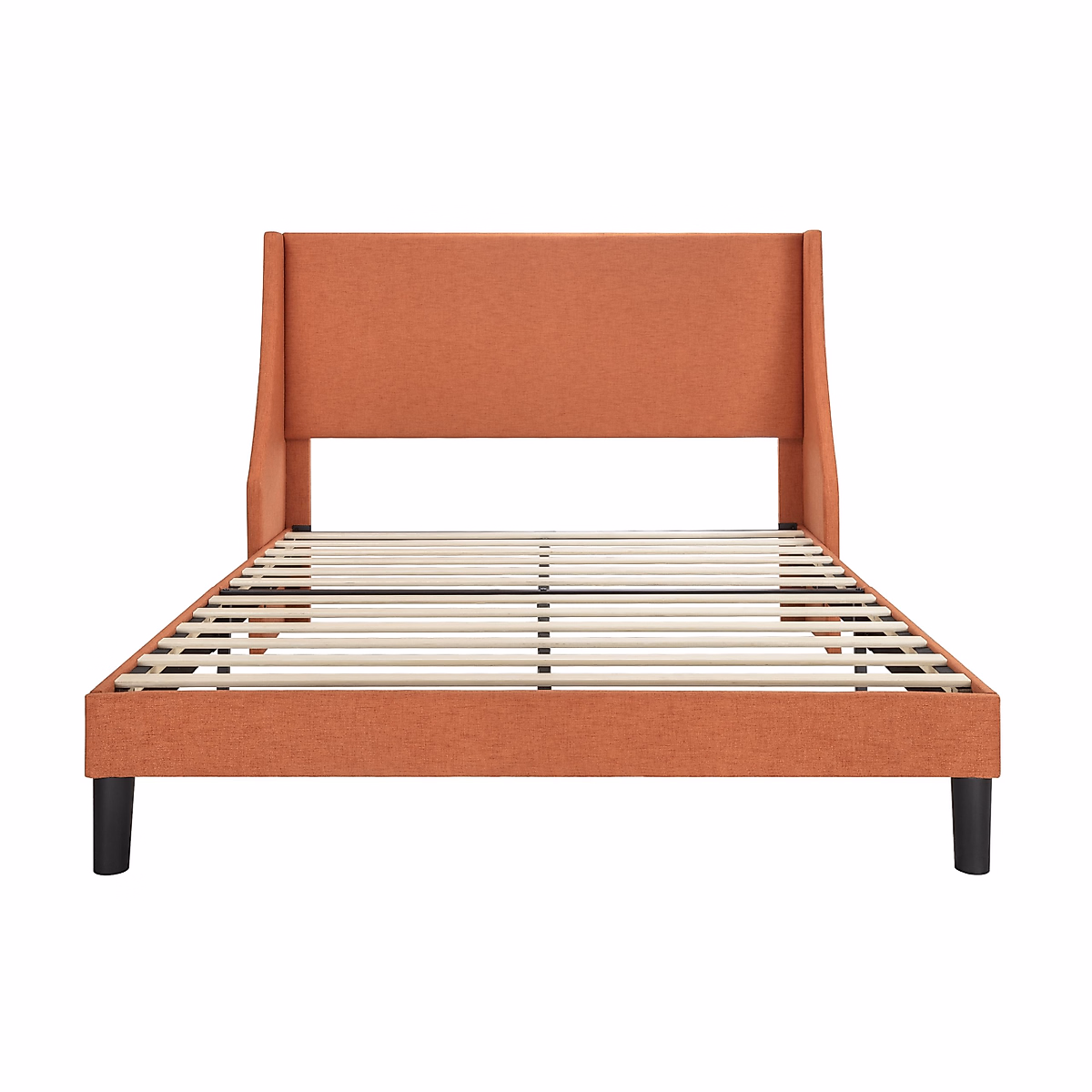 SHA CERLIN Upholstered Bed Frame Queen Size with Streamlined Wingback Headboard, Breathable Linen Fabric, Solid Wooden Slats, Easy Assembly, Orange