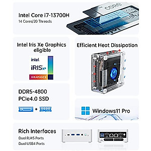 MINISFORUM NPB7 Mini PC 13th Gen Core i7-13700H(14C/20T) Mini Computer 32GB RAM+1TB SSD, Expandable HDD, HDMI×2+USB4×2 8K@60Hz Outputs, Intel Iris Xe Graphics Eligible Desktop Computer