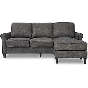 Serta Harmon Reversible Sectional Sofa, Modern L-Shaped Couch for Small Spaces, Soft Fabric Upholstery, Rolled Arm, Dark Gray