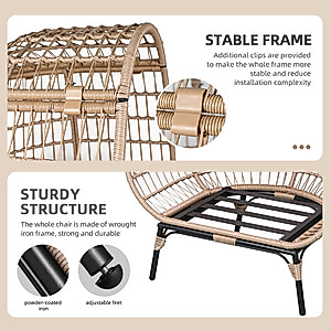 UPHA Outdoor Oversized Egg Chair,Indoor Patio Large Wicker Lounge Chair with Steel Frame and Cushions for Outside,Backyard(Beige Rattan,Beige)