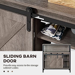 HOMCOM Sideboard Buffet Cabinet, Accent Kitchen Cabinet, Coffee Bar Cabinet with Sliding Barn Door and Adjustable Shelf for Living Room, Gray