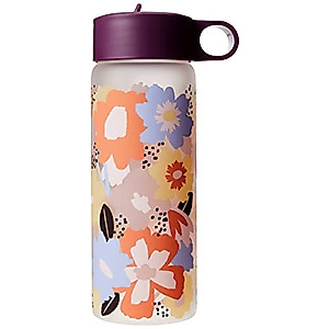 Pyrex 24-Oz Color Changing Water Bottle with Flip-Top Lid, Leakproof and Textured Glass Reusable, Eco-Friendly, BPA-Free Silicone Coating, Happy Floral